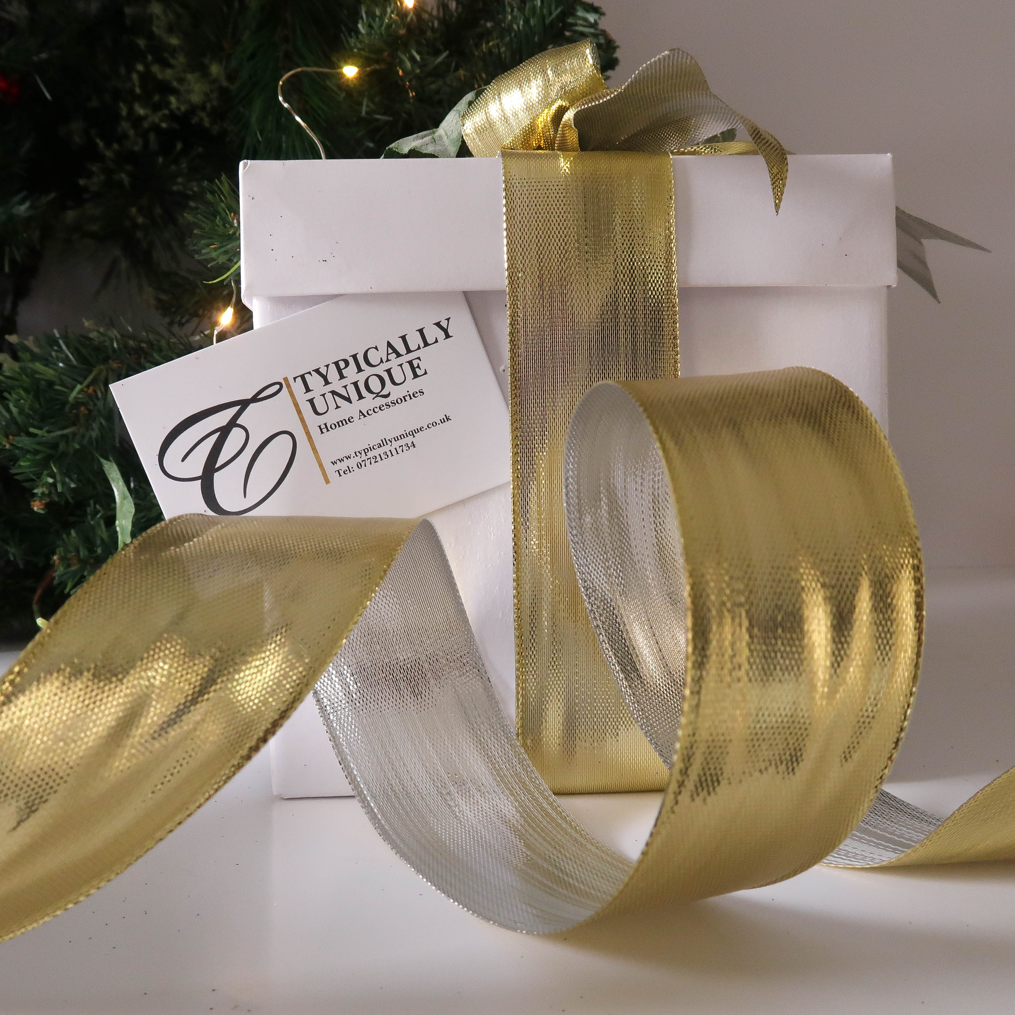Gold Silver Metallic Christmas Ribbon Wire Edged 'Gifty' - Typically Unique